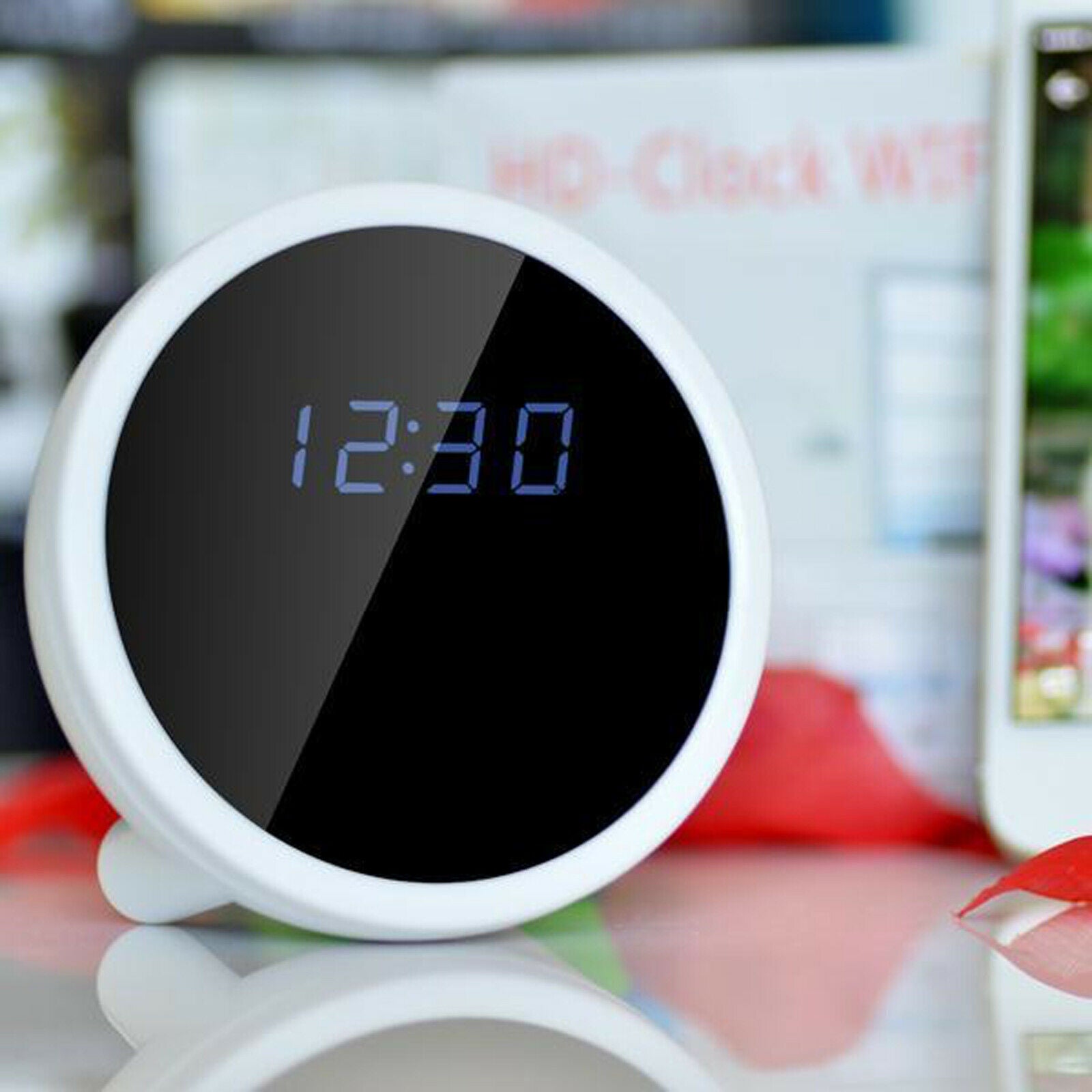 Wireless Wi-Fi HD 1080p Video Camera Alarm Clock for iPhone Android Ap ...